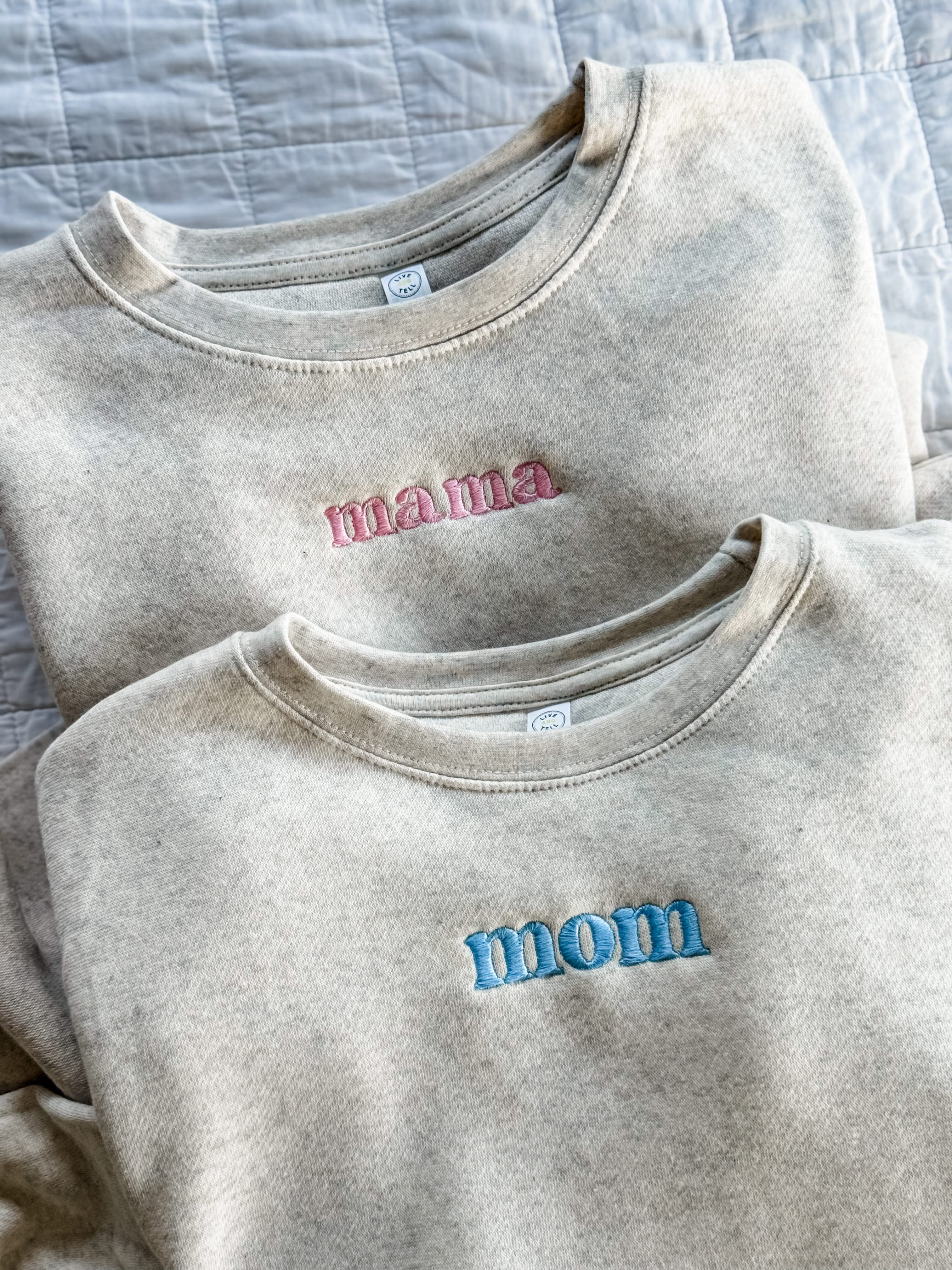 MOM / MAMA / DAD – Embroidered Elevated Fleece | Pink or Blue Thread – Little Mama Shirt Shop LLC