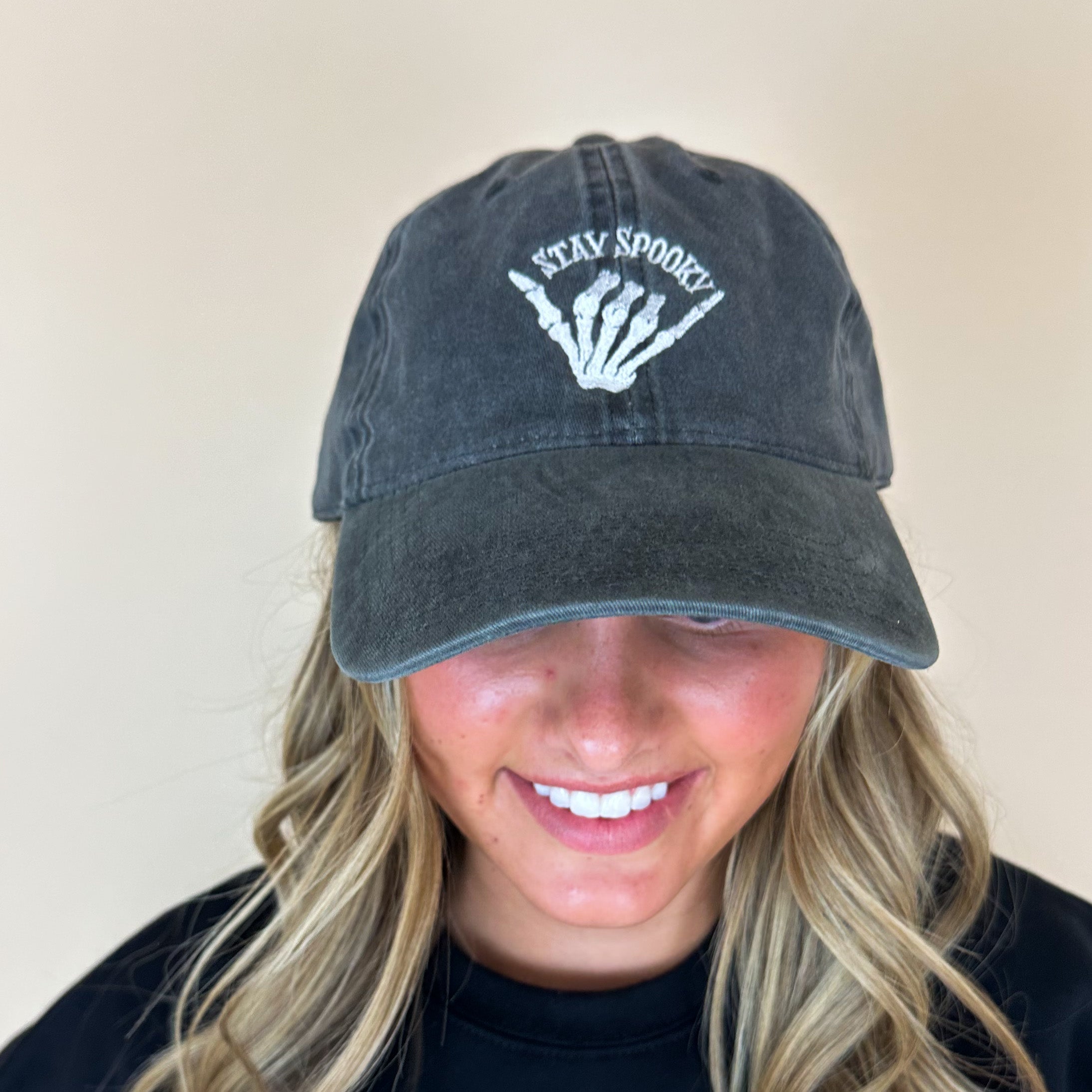 Stay Spooky Skelly Hand - Heather Black - Adult Baseball Cap – Little ...