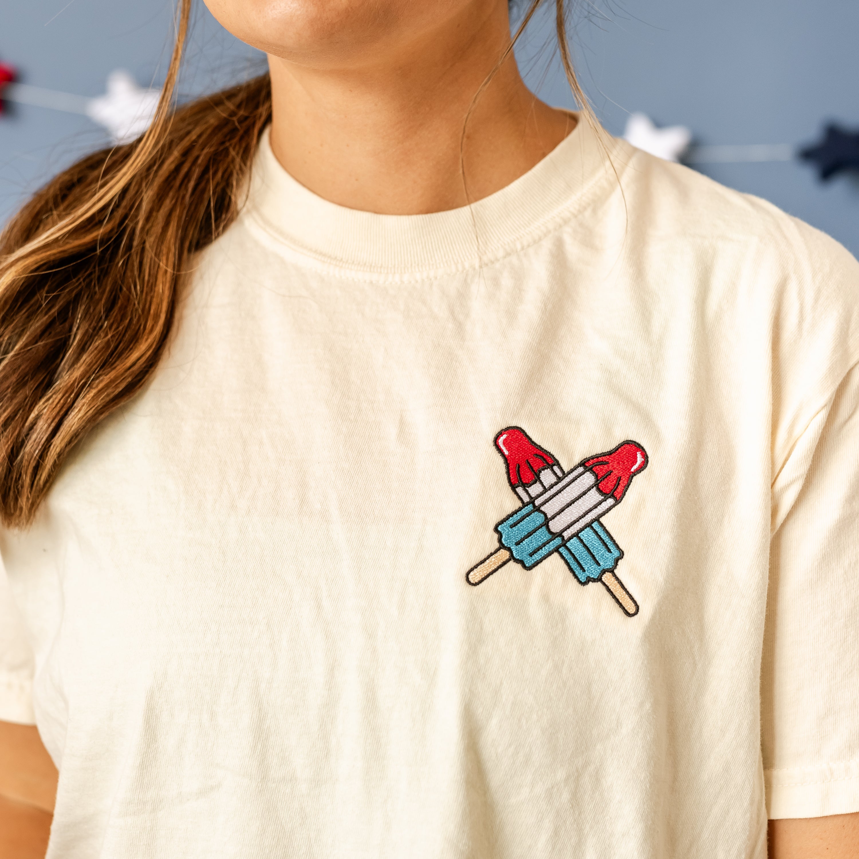 Embroidered Comfort Colors Tee - Bomb Pops (pocket) – Little Mama Shirt ...