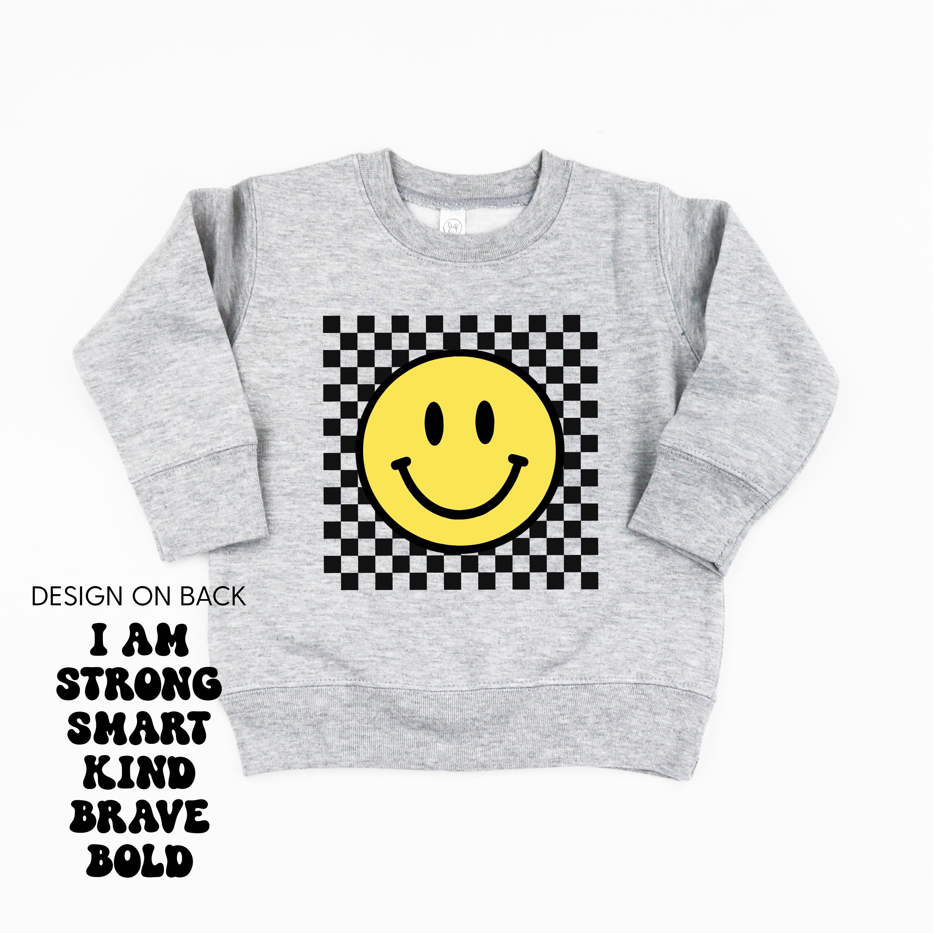 Big Yellow Checker Smiley - I am Strong Smart Kind Brave Bold (f & b ...